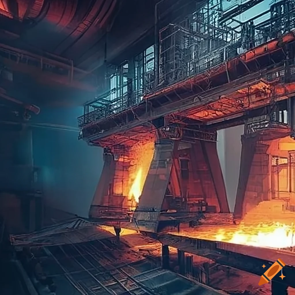 Industrial forge megastructure with molten steel pools on Craiyon