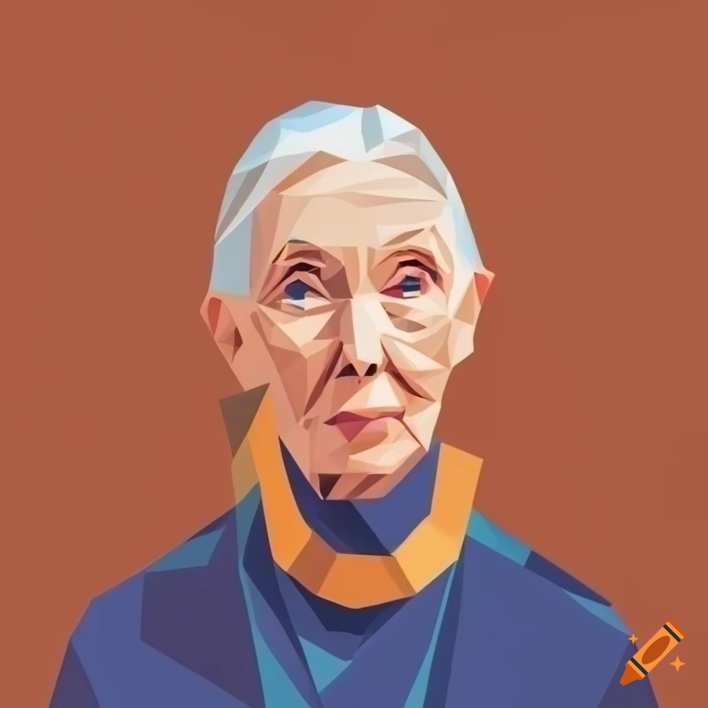Minimalist low poly drawing of Jane Goodall on Craiyon