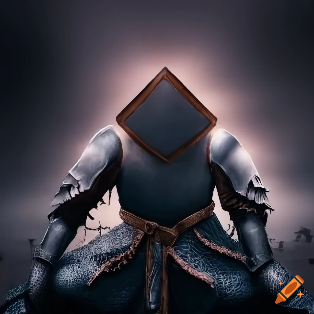 Small knight gazing at light on challenging path with spiritual enemies ...