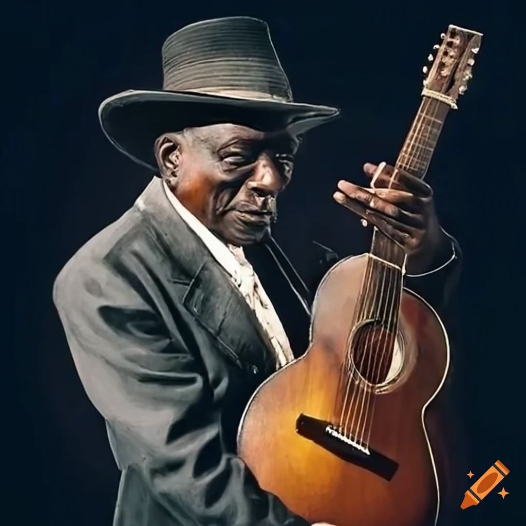 Blind Willie McTell, legendary folk musician with a guitar on Craiyon