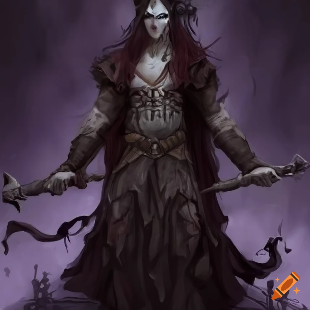Dark fantasy Goliath warlock with curly hair and cloak on Craiyon
