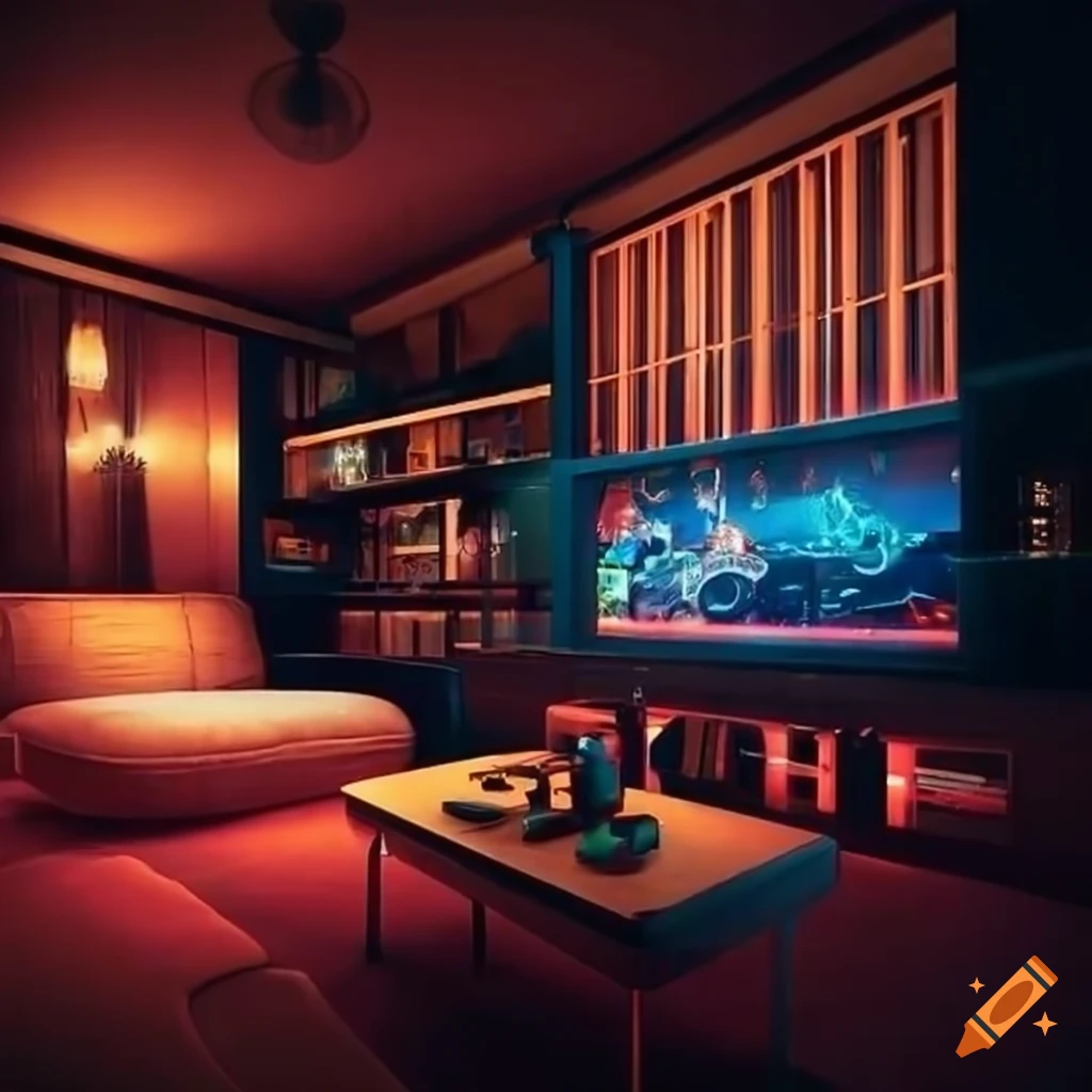 Idyllic gaming lounge with cozy and inviting atmosphere on Craiyon