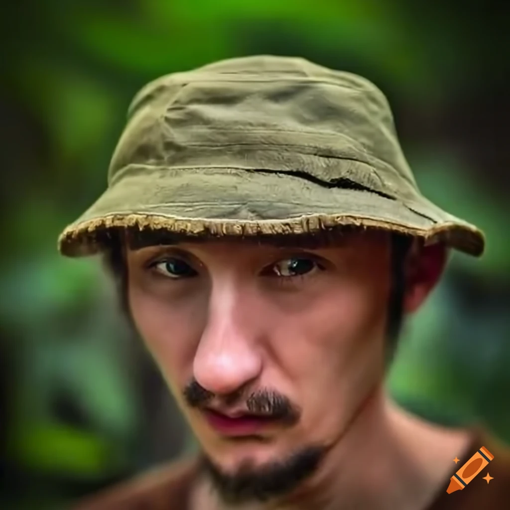 Man in bucket hat with silly expression in nature setting on Craiyon