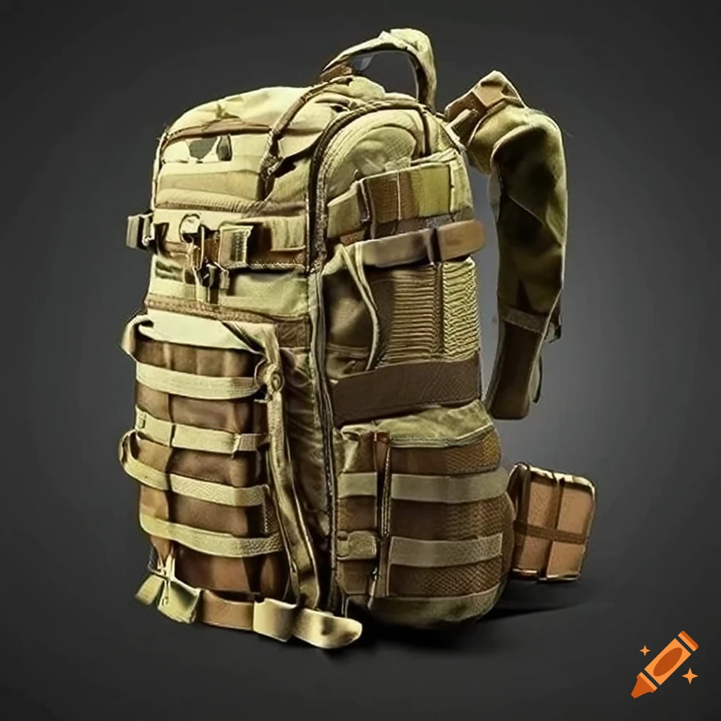 Detailed digital art of a military tactical backpack with molle webbing ...