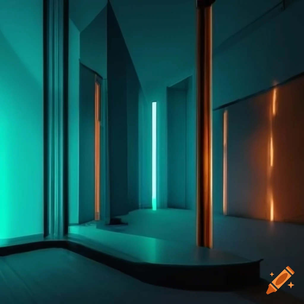 Ambient interior with intricately designed light installations on Craiyon