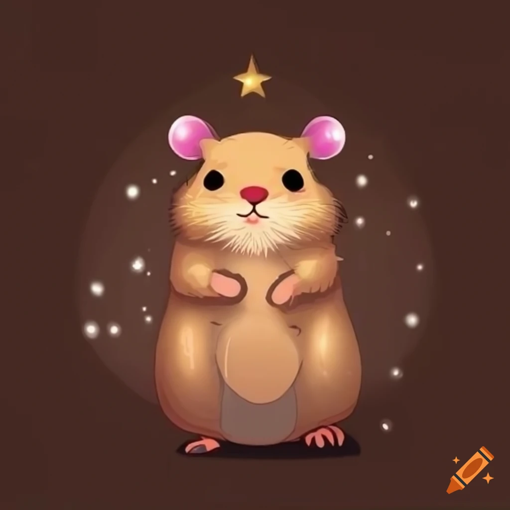 Brown anime-style cartoon hamster with glowing crescent moon symbol on ...