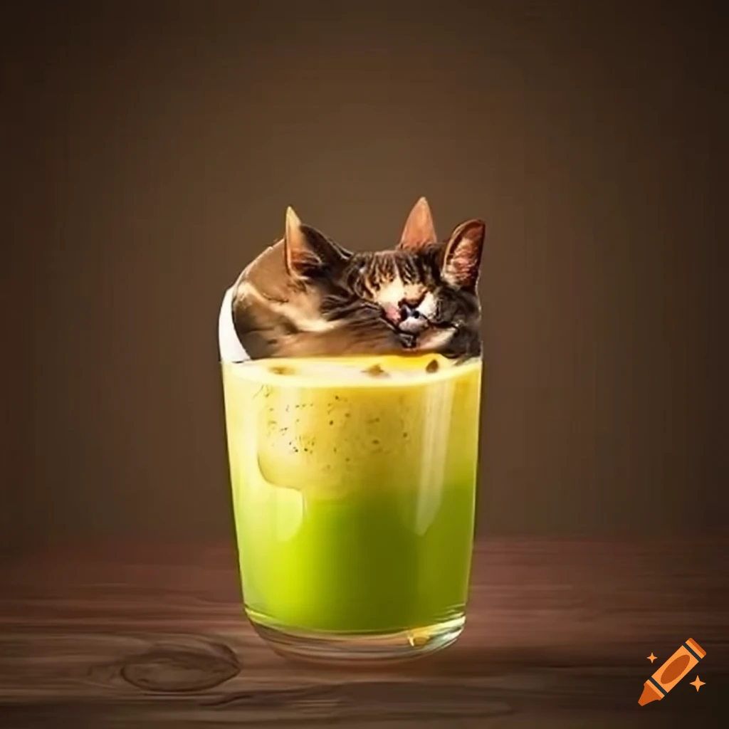 Albert Einstein drinking avocado smoothie with three cats on his ...
