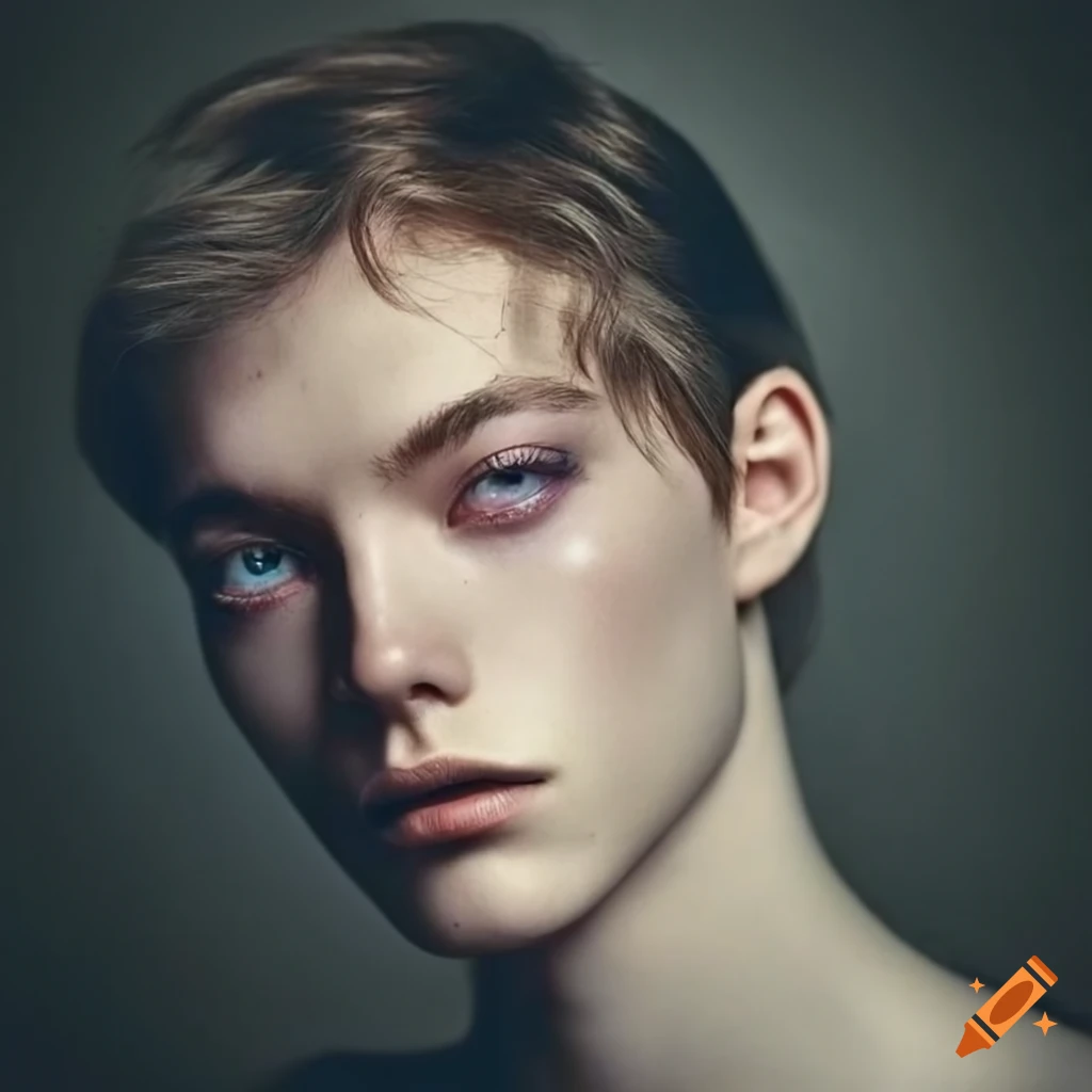 Portrait of a beautiful ethereal young man with delicate androgynous ...