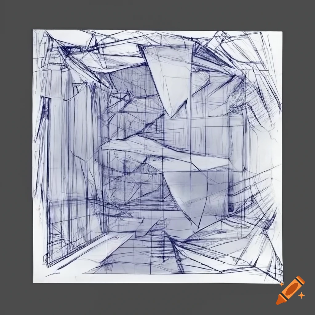 Blueprint concept drawing of origami paper in black and white on Craiyon