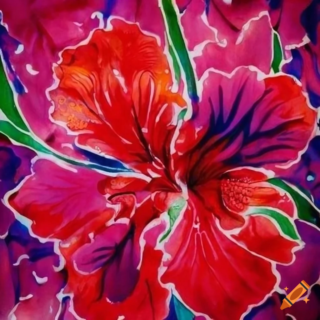 Exquisite batik art with intricate hibiscus flower patterns on Craiyon
