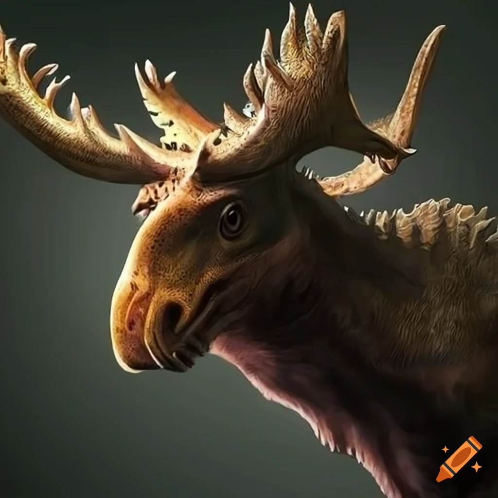 Unique dinosaur-moose hybrid creature in bizarre artwork on Craiyon