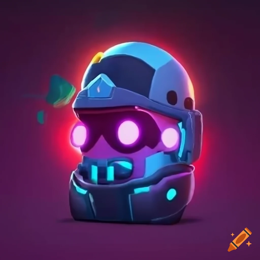 Futuristic metal helmet with luminous visor displaying combat ...