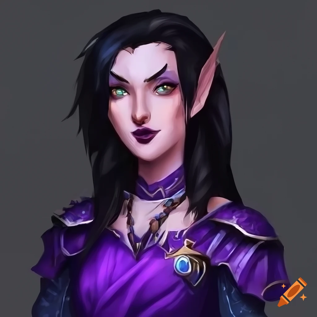 Striking half-elf, half-dragon character in vibrant attire on Craiyon