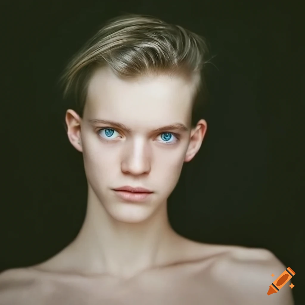Portrait of a beautiful ethereal young man with pale skin and light ...