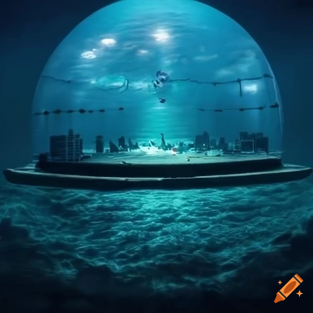 Underwater dome in deep ocean with city inside on Craiyon