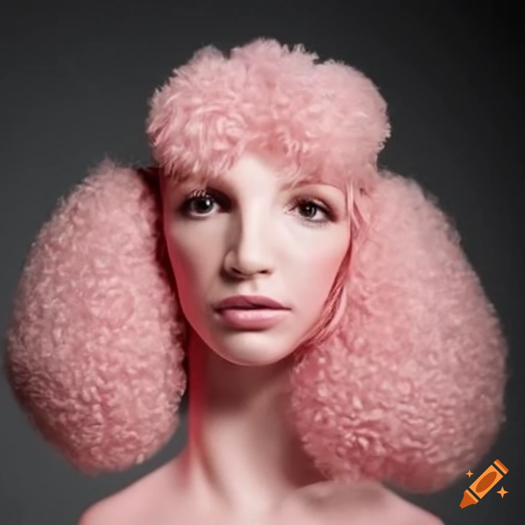 Dusty pink transparent latex poodle head with Britney Spears face on ...