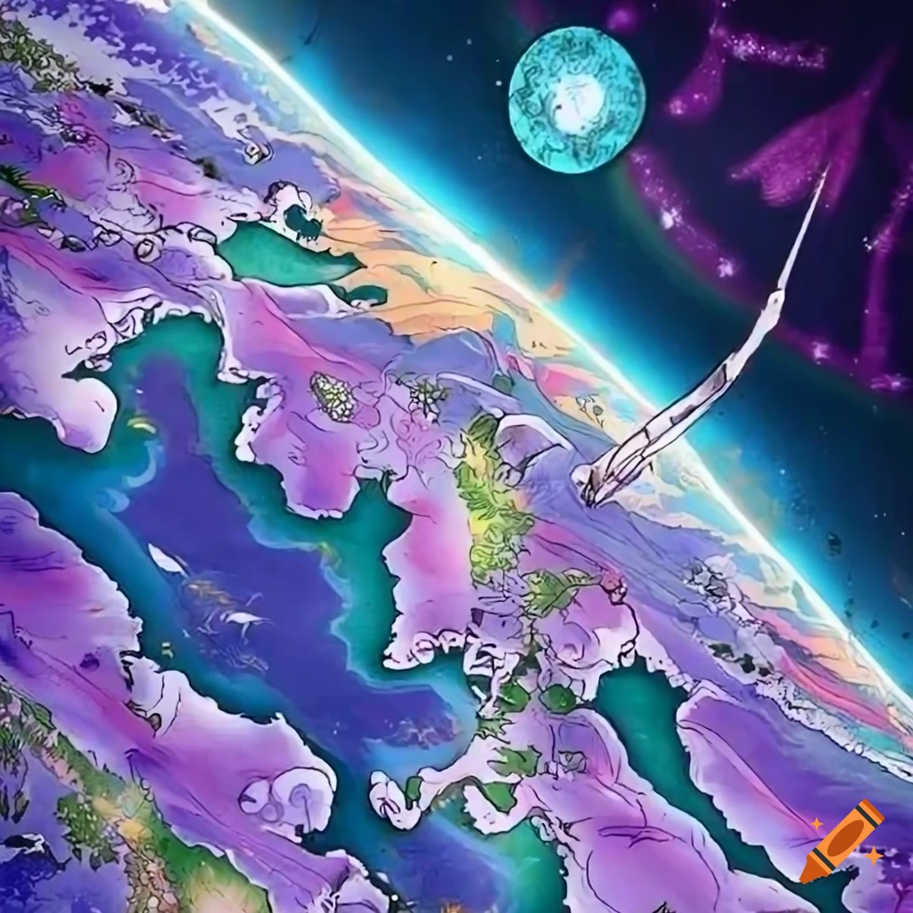 Continent seen from space in Sailor Moon manga style by Naoko Takeuchi ...