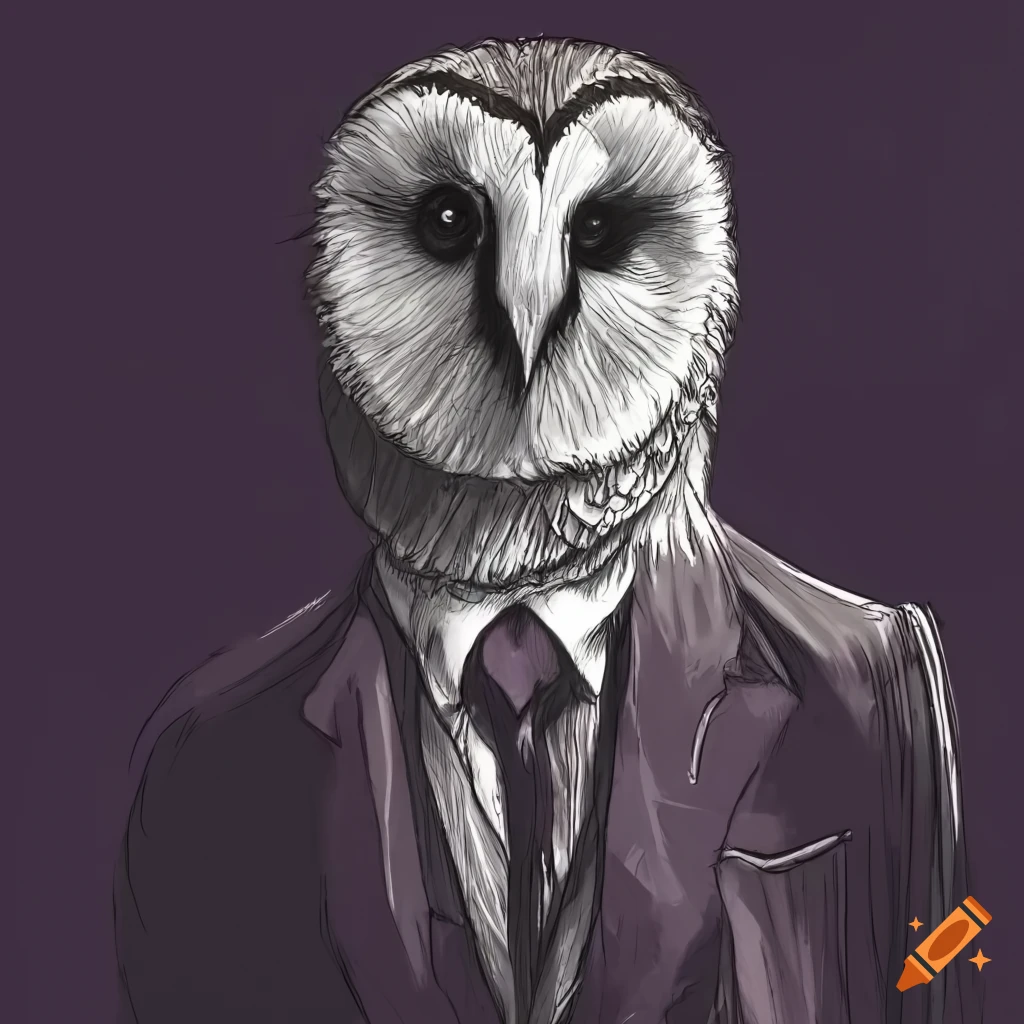 Barn owl humanoid in a stylish three-piece suit on Craiyon
