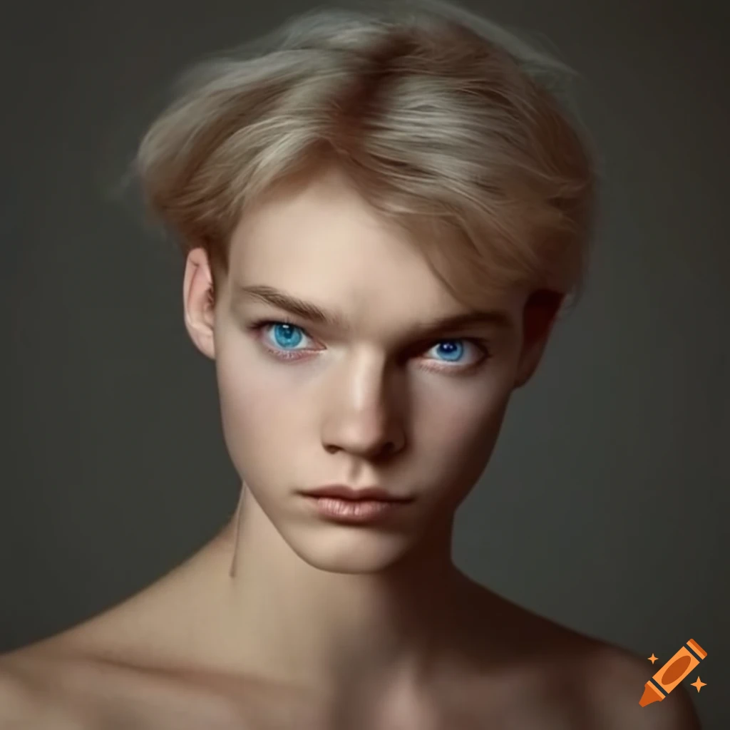Portrait of a beautiful ethereal young man with pale skin and light ...