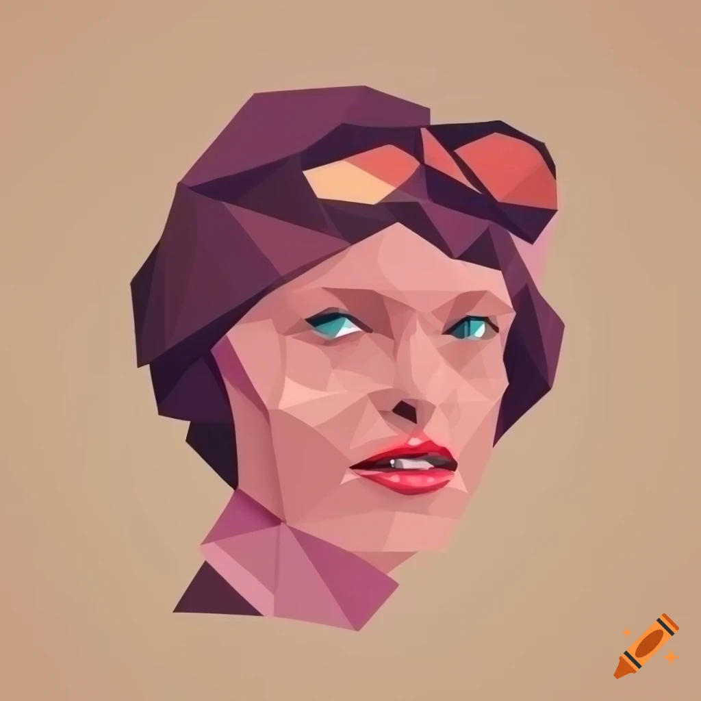 Minimalist flat geometric low poly drawing of amelia earhart on Craiyon