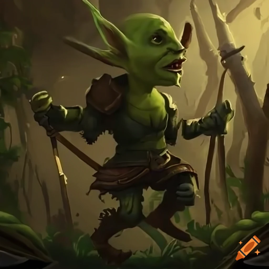 Fantasy goblin fighter ambushes soldier from bush on Craiyon