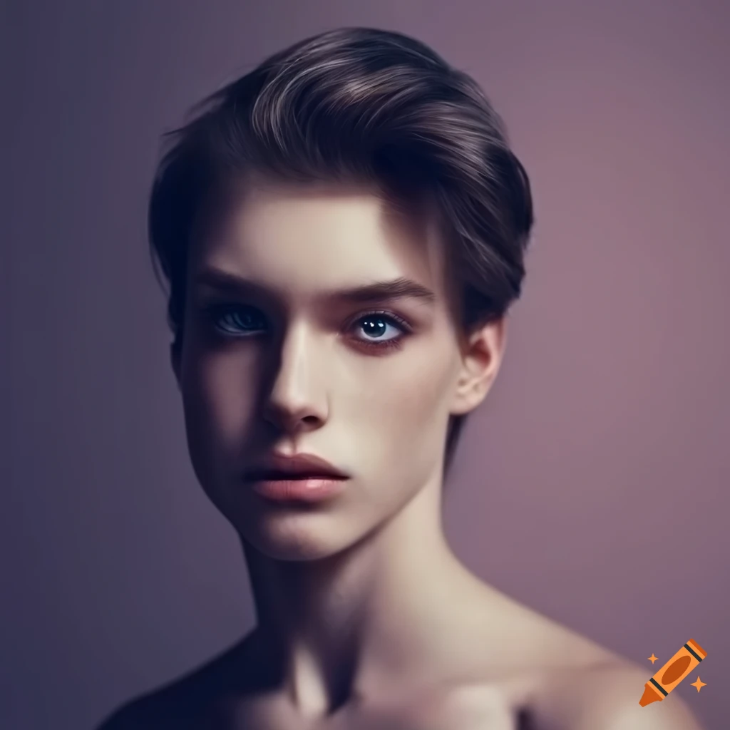 Portrait of a beautiful and ethereal young man with striking features ...
