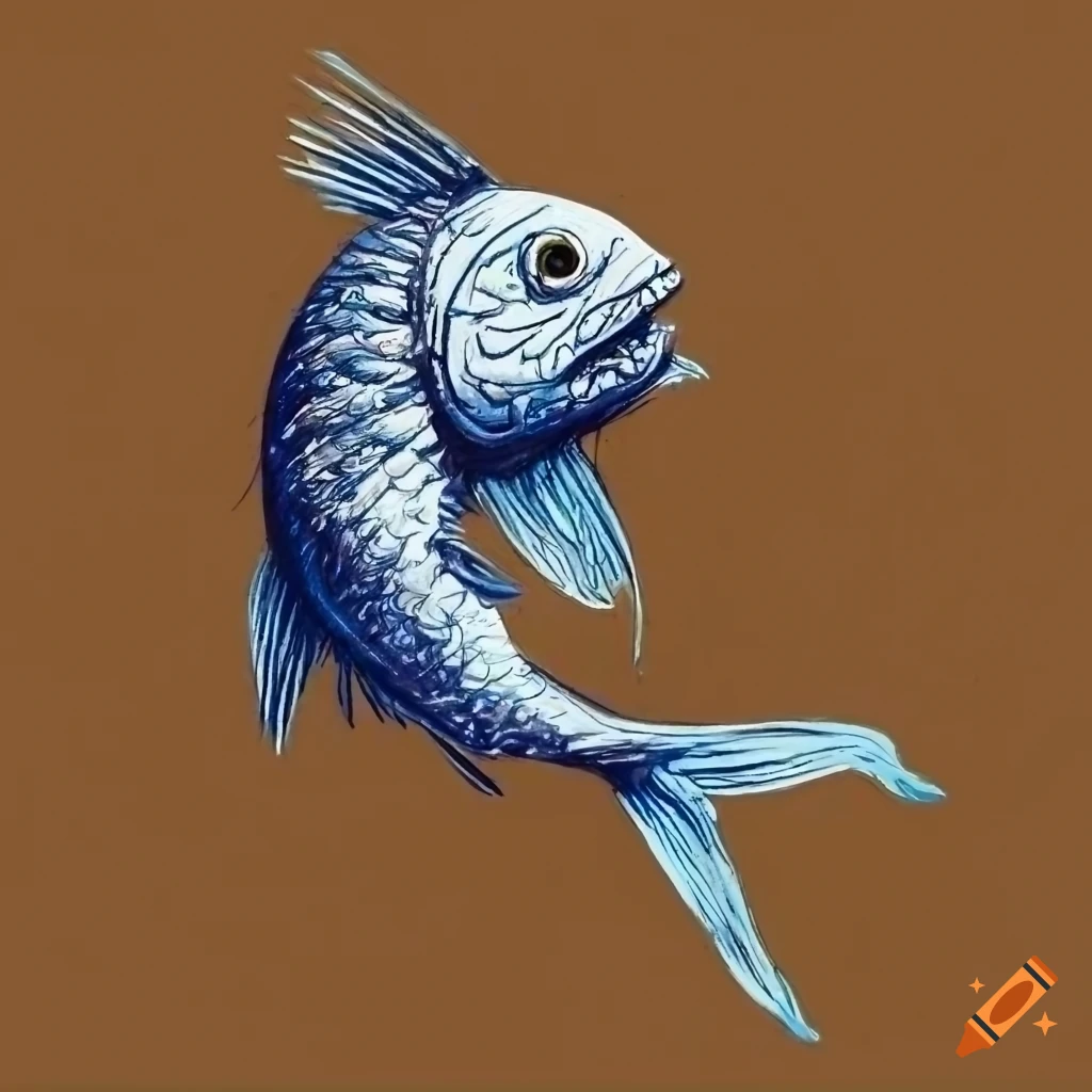 Bluish silver fish jumping from desert sands in hand-drawn dnd rpg ...