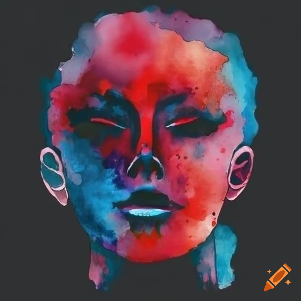 Dark and terrifying humanoid painting in black and red on Craiyon