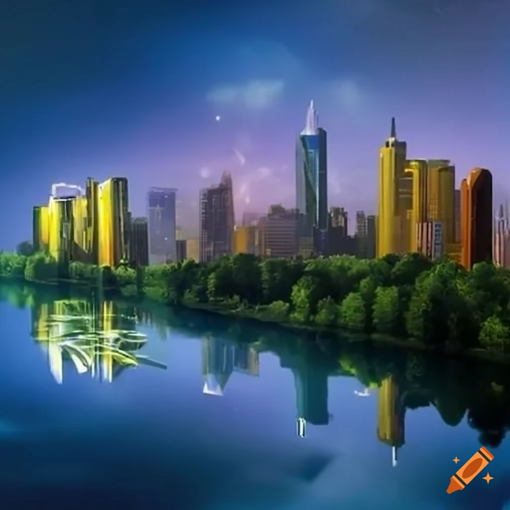 Contrast between bustling cityscape and serene natural landscape on Craiyon