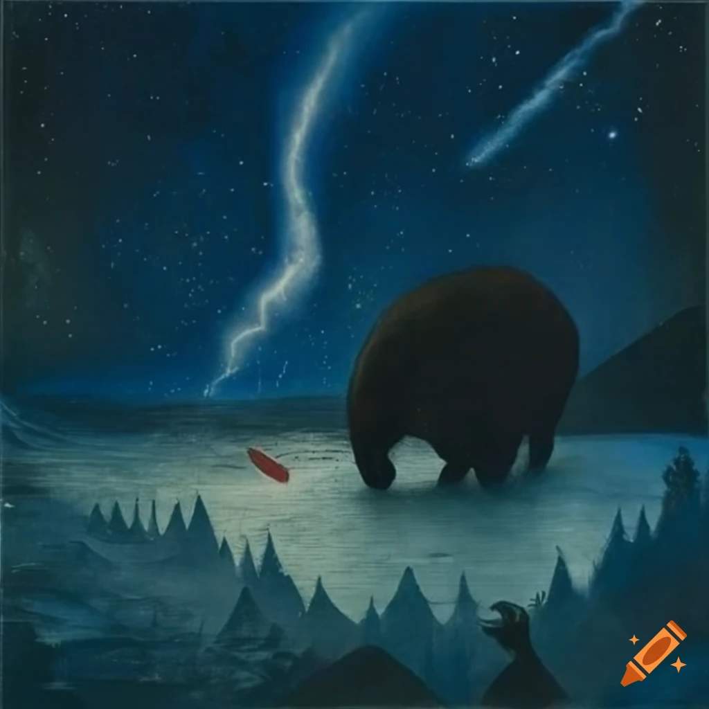 Dreamtime vision of salish inspired animals with ghost shamans, falling ...