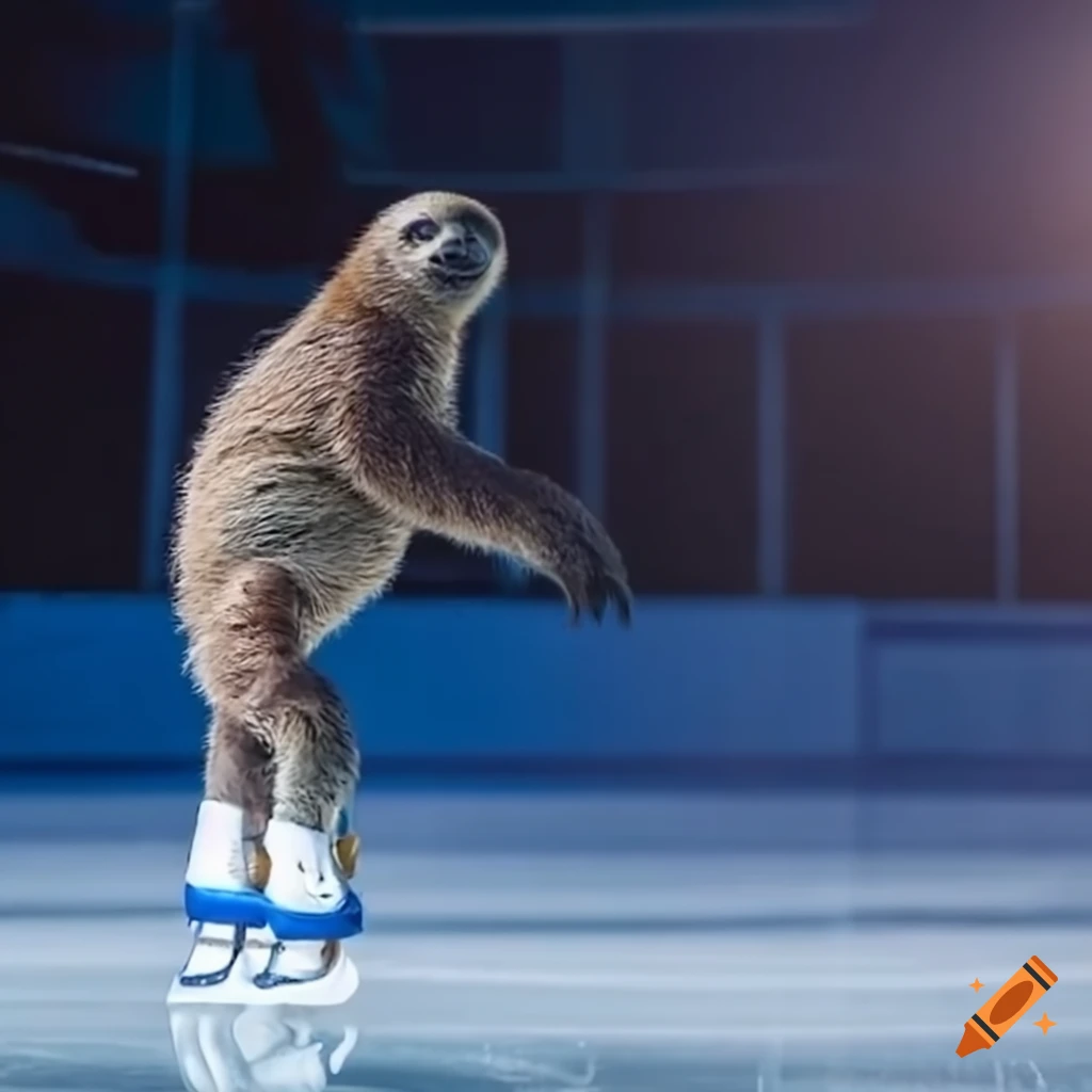 Sloths with ice skates ice skating on an ice rink on Craiyon
