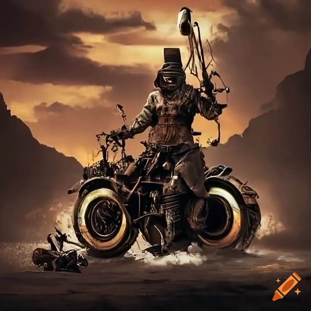 Motorcycle jousting in a Mad Max post-apocalyptic scenario on Craiyon