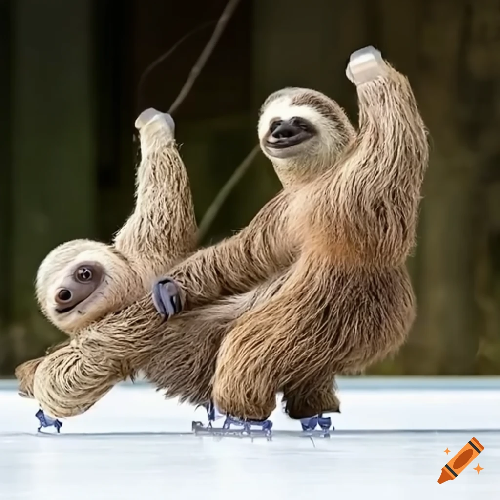 Sloths wearing ice skates ice skating on an ice rink on Craiyon