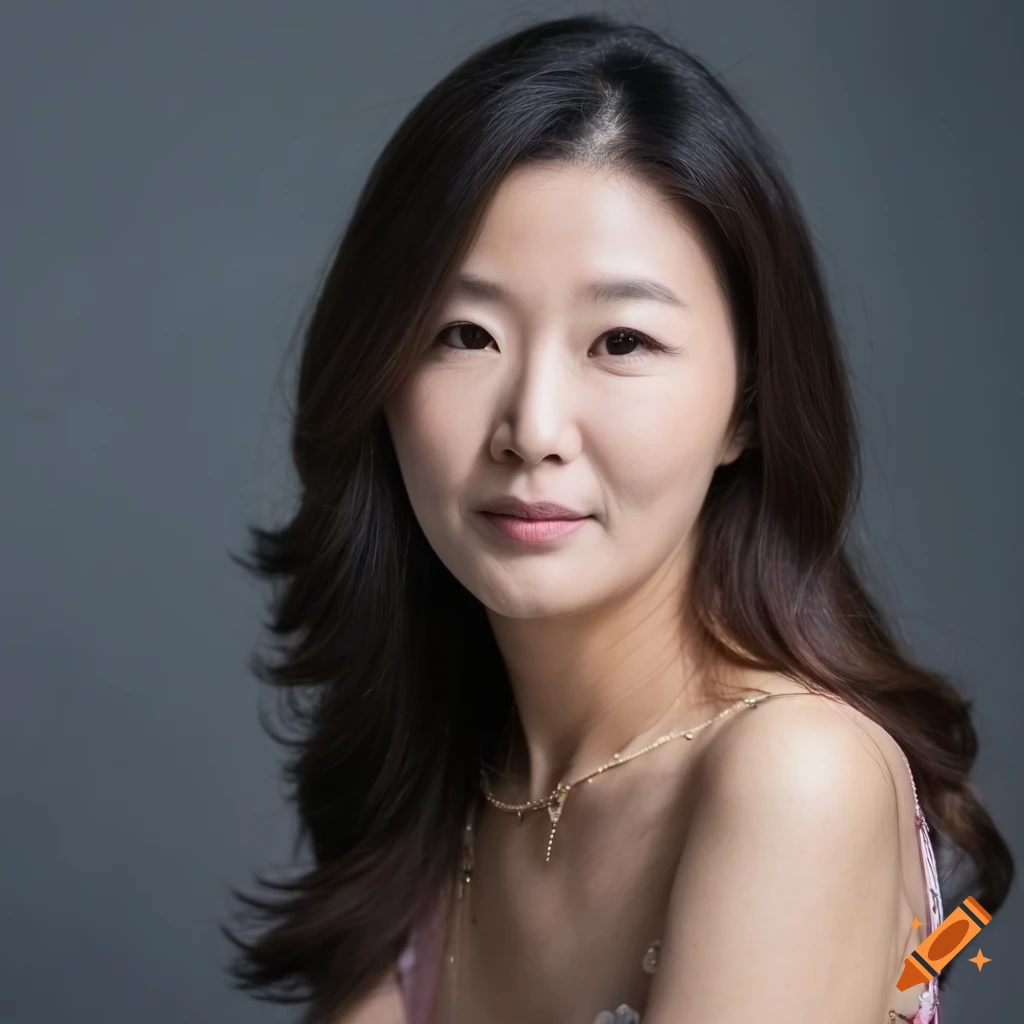 Portrait of a beautiful 54-year-old korean woman in natural lighting on ...