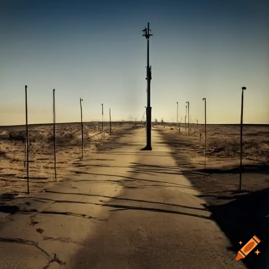 Frontal view of a heavily guarded military base fence and compound on ...