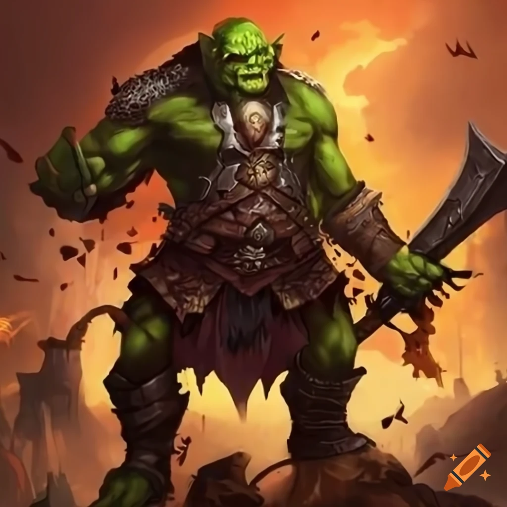 Fantasy orc fighter overpowering a knight in battle on Craiyon