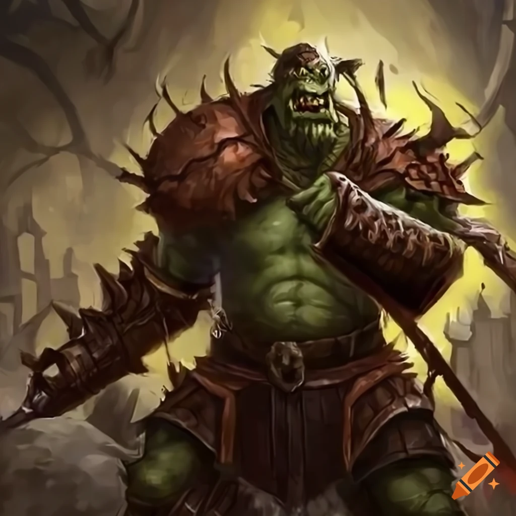 Fantasy orc fighter overpowering a knight in battle on Craiyon