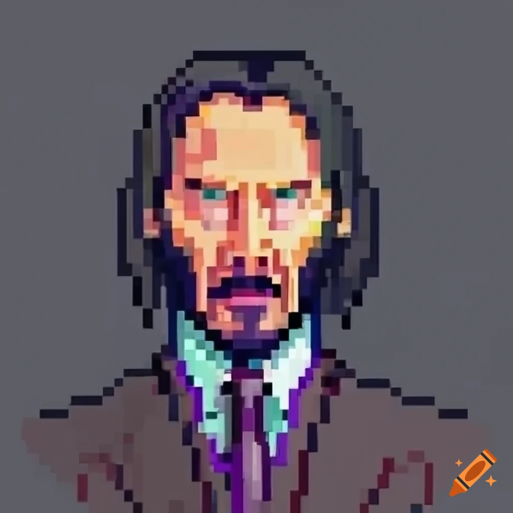 8-bit retro pixel art profile picture of john wick character on Craiyon