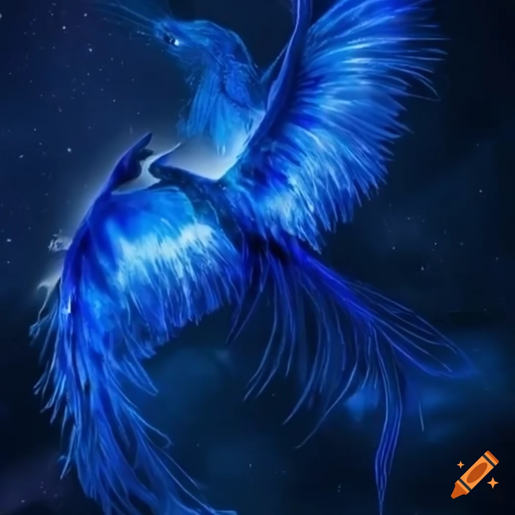Enchanting blue Phoenix soaring in the night sky on Craiyon
