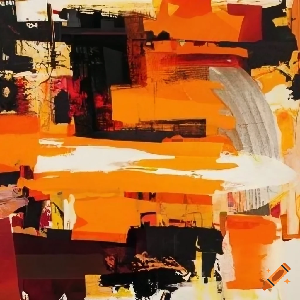 Abstract collage painting with chaotic composition influenced by comic ...