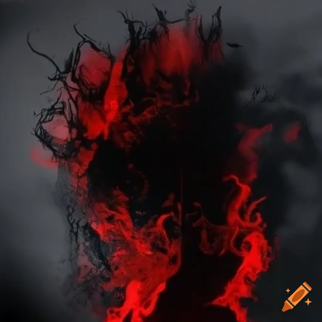 Black and red charcoal drawing depicting rage and gothic anger on Craiyon