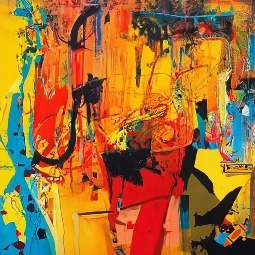 Abstract painting with chaotic composition inspired by comic book art ...
