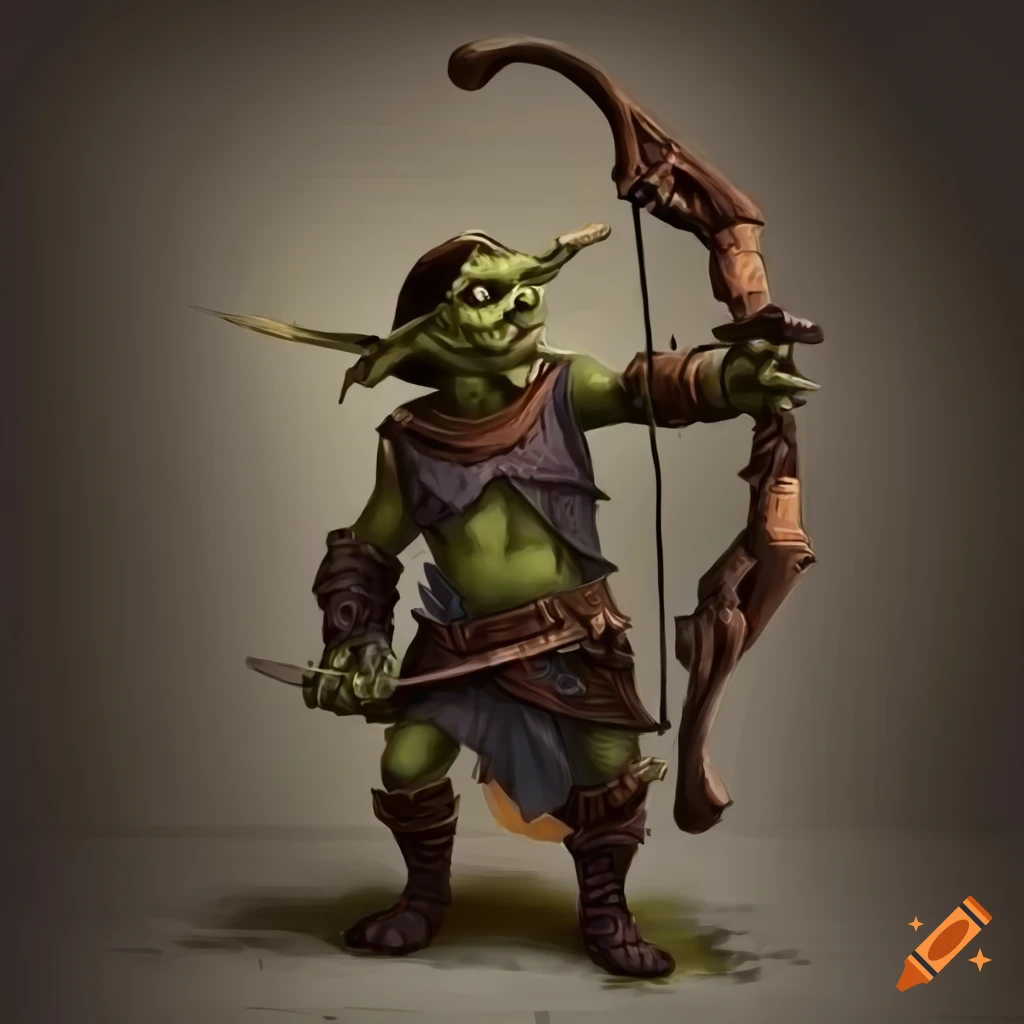 Detailed fantasy goblin archer behind a wooden barricade on Craiyon