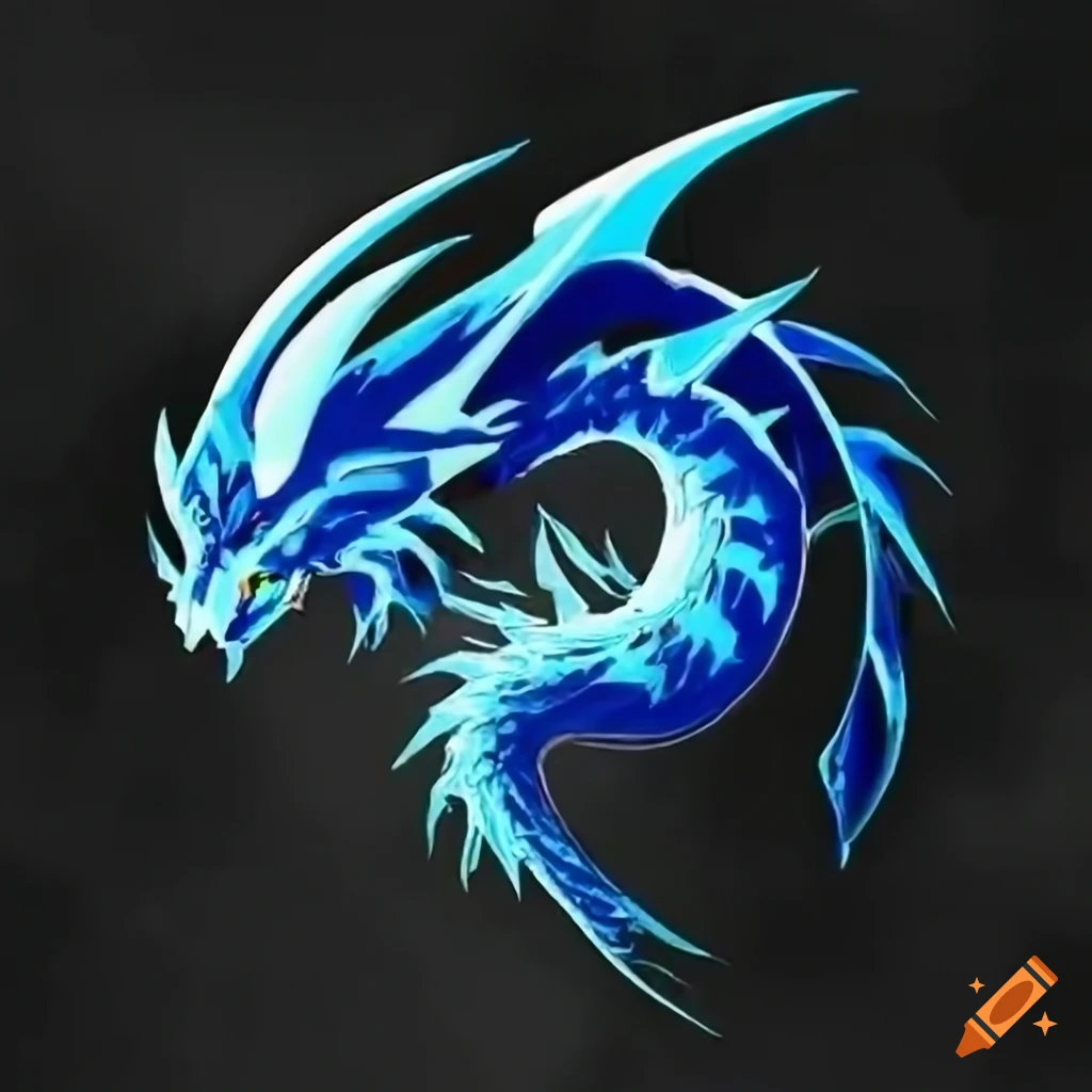 Blue dragon logo with ethereal flames inspired by Beyblade's Bit Beasts ...