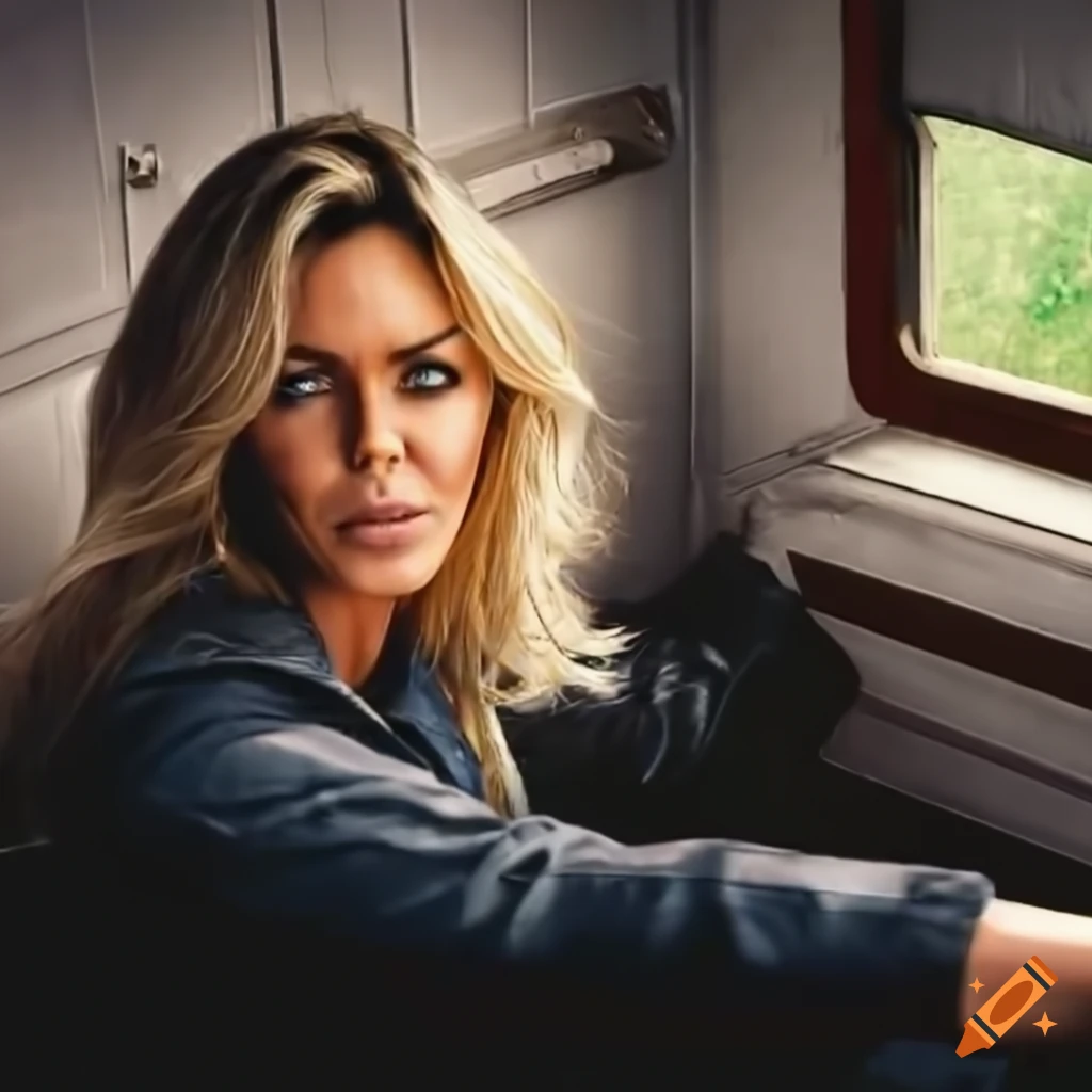 Blonde woman in outlaw biker style outfit on Craiyon