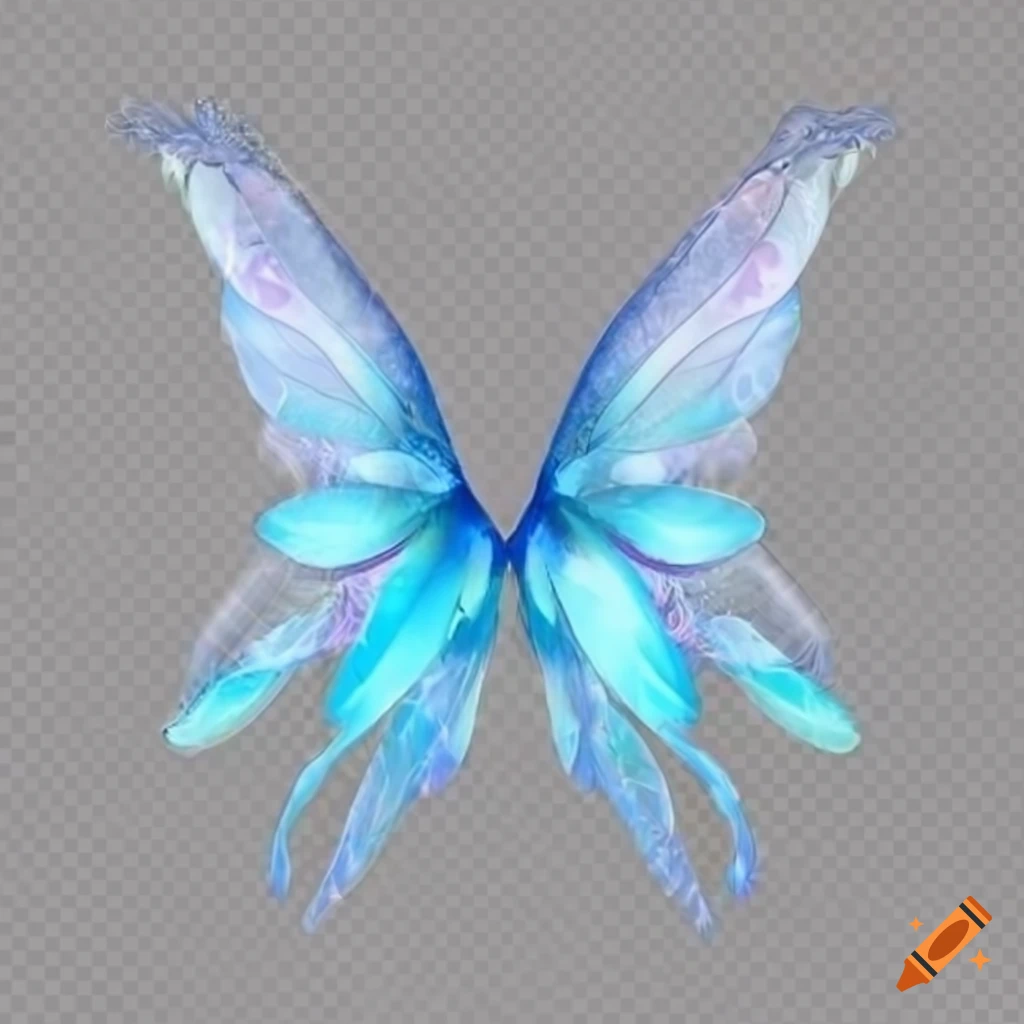 Light blue transparent fairy wings on clear background on Craiyon