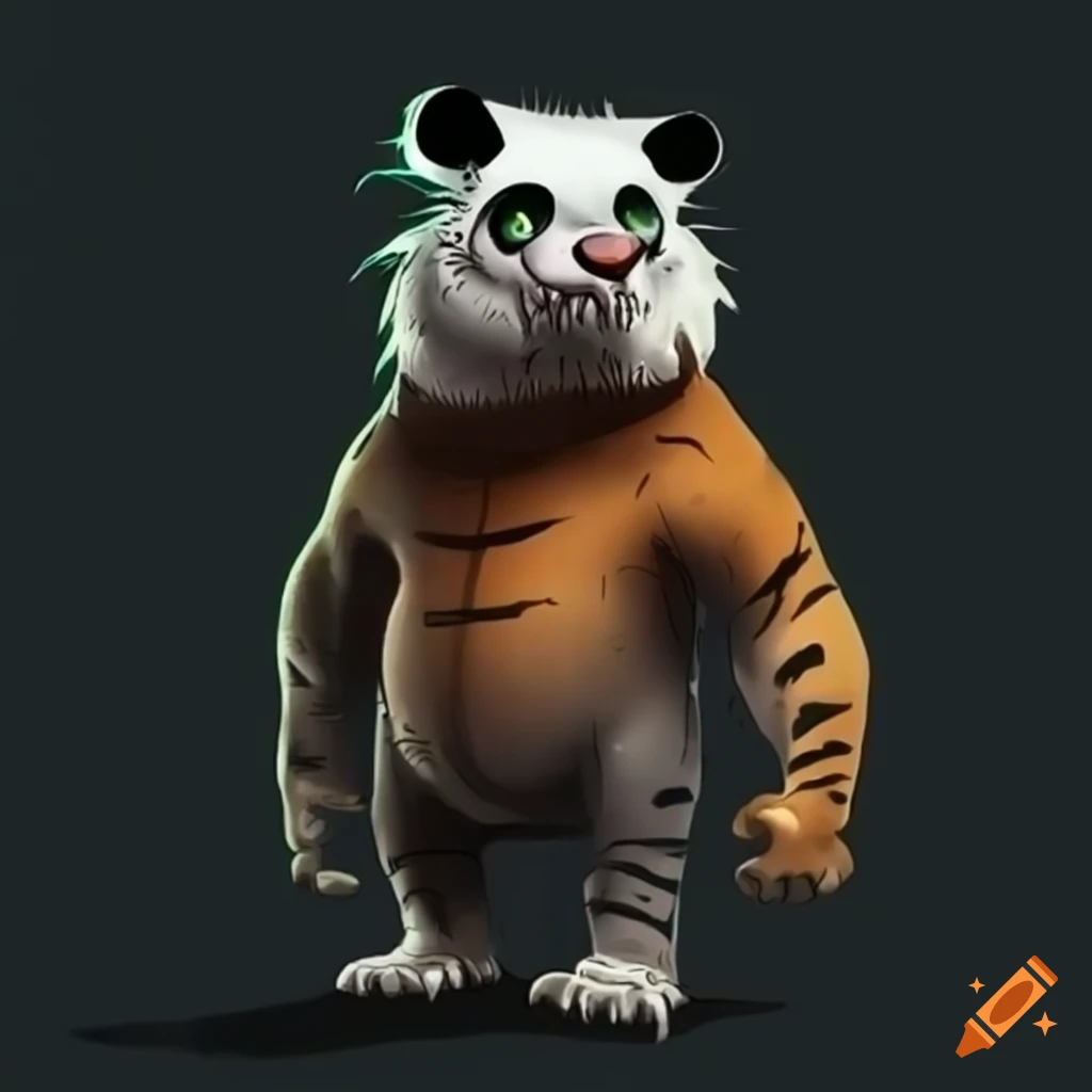 Cartoon humanoid tiger-panda creature illustration on Craiyon