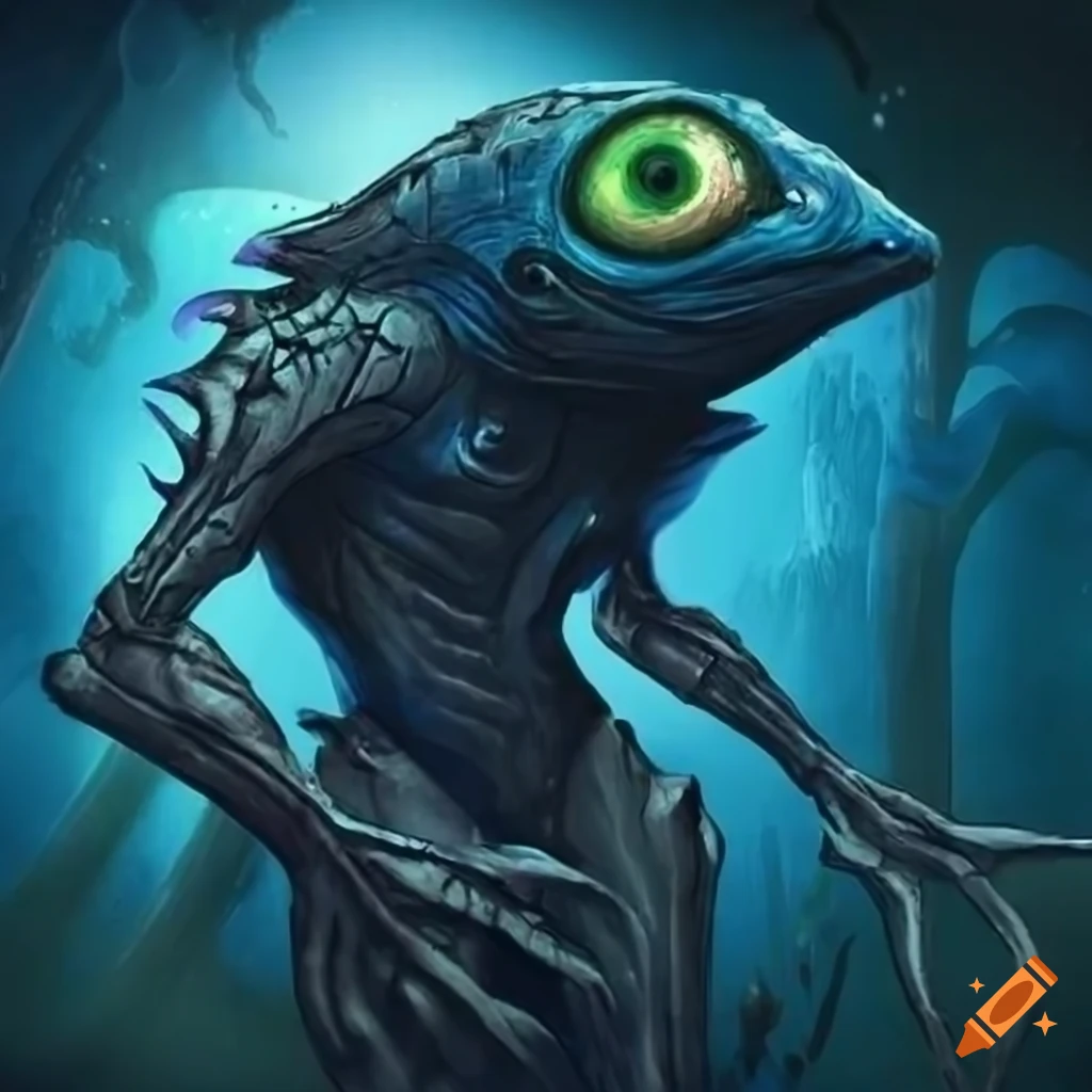 Blue fish humanoid alien space pirate in metroid style on Craiyon