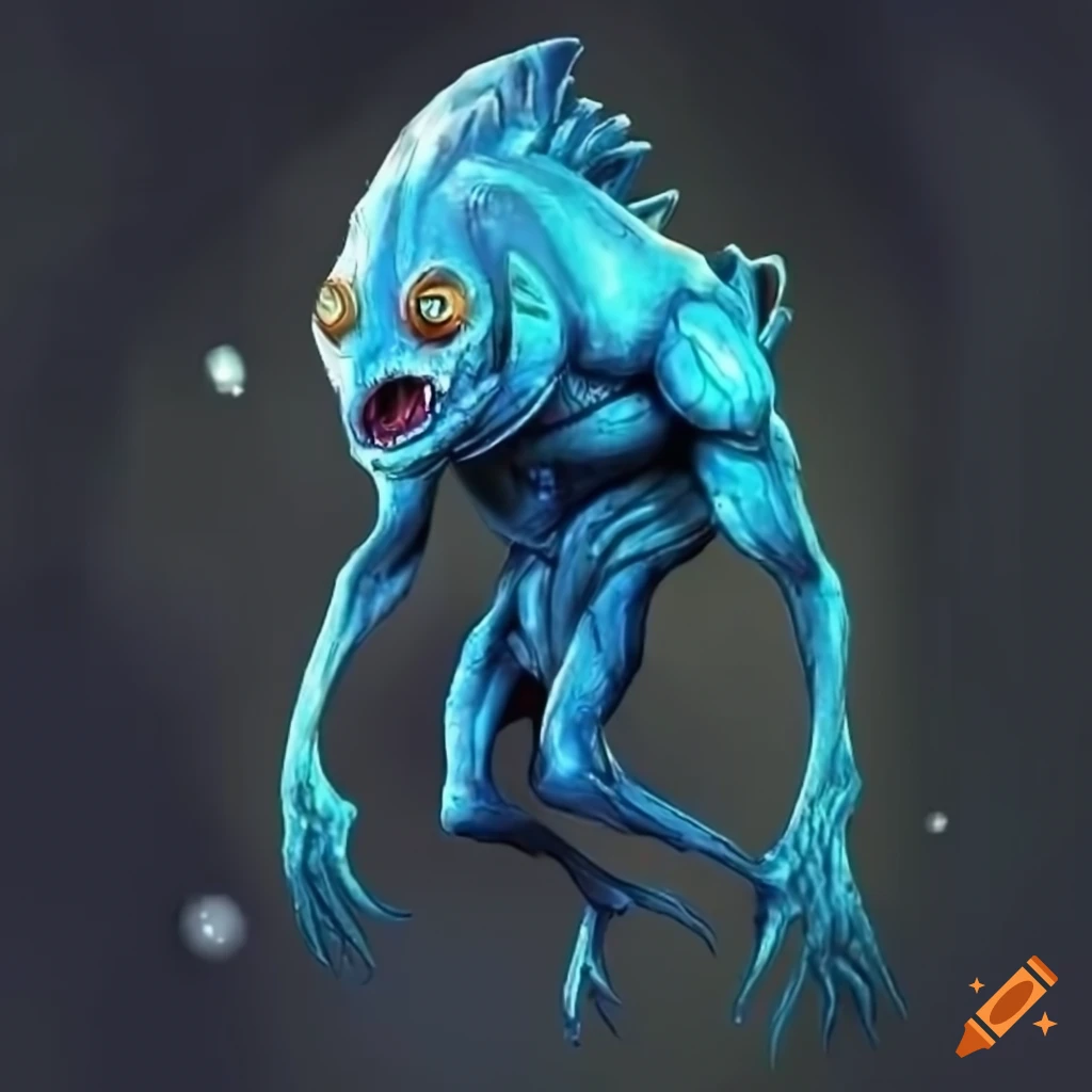 Blue fish humanoid alien space pirate inspired by Metroid in a sci-fi ...