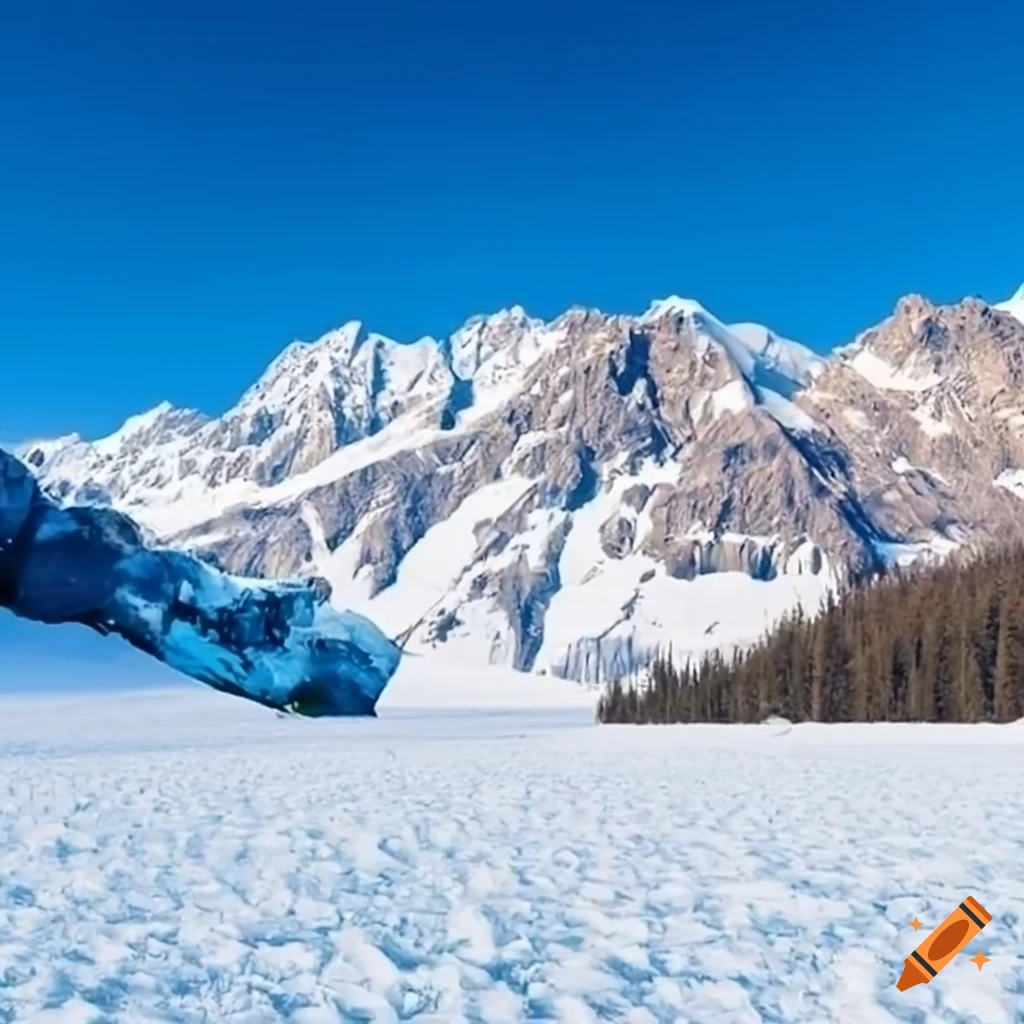 Harvesting ice blocks from snowy mountainside in pixel art style on Craiyon